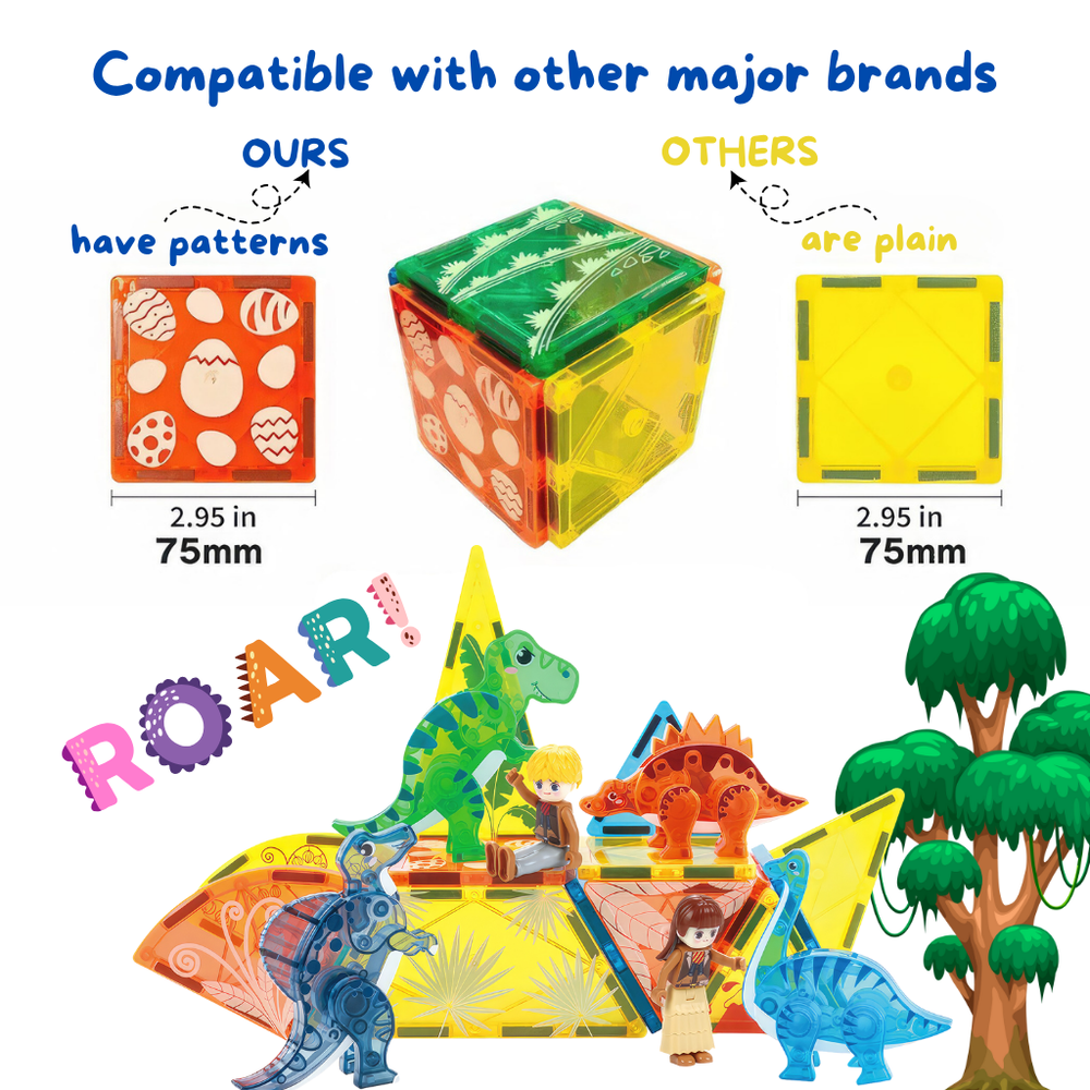 Buy Dinosaur Magnetic Tiles 49 Piece Set | Free Shipping - Sensory Stand