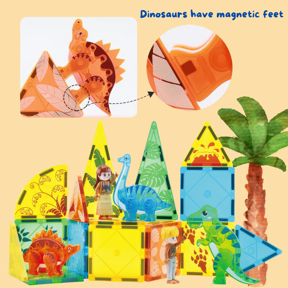 Buy Dinosaur Magnetic Tiles 49 Piece Set | Free Shipping - Sensory Stand