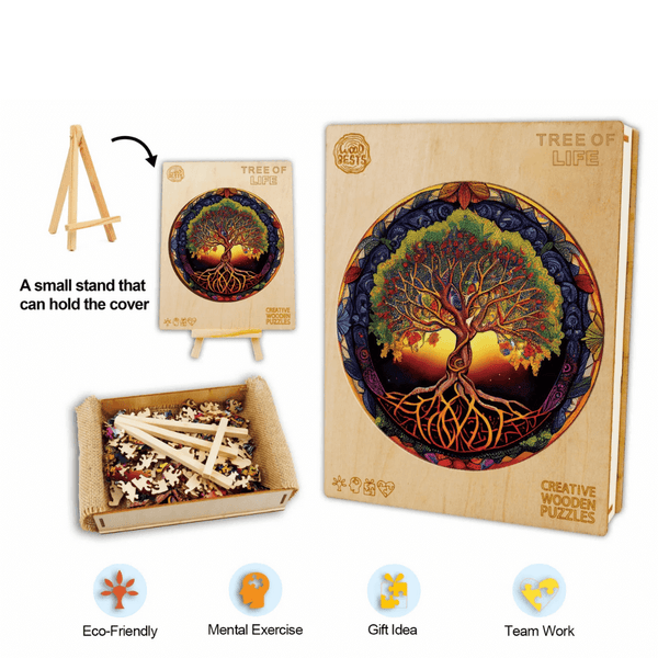 Wooden Puzzle – Tree of Life with 338 Animal Shaped Pieces - Sensory Stand
