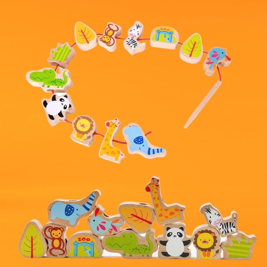 Wooden Threading Beads Zoo | Wooden Toys - Sensory Stand