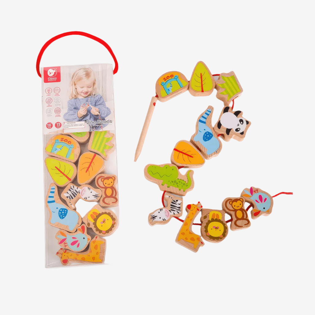 Wooden Threading Beads Zoo | Wooden Toys - Sensory Stand